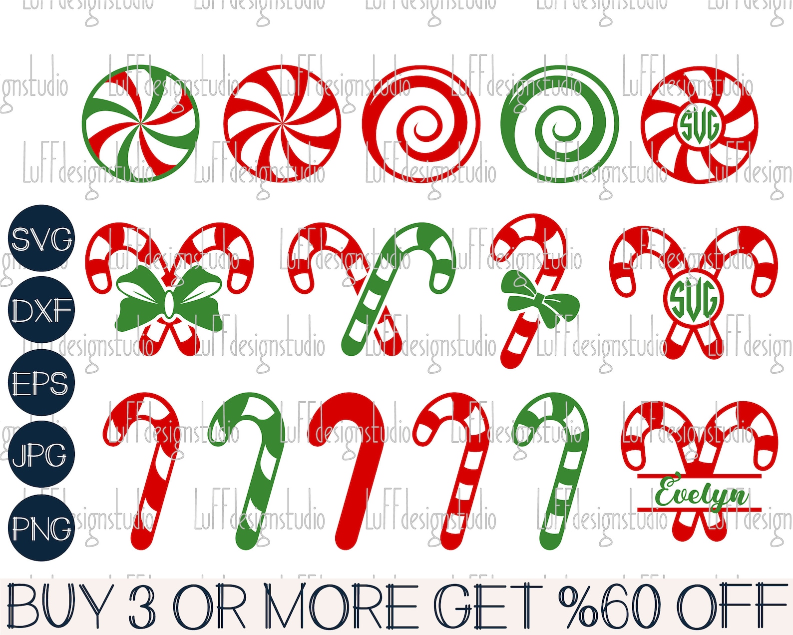Candy Cane SVG Bundle Christmas SVG Split Name Frame SVG | Etsy