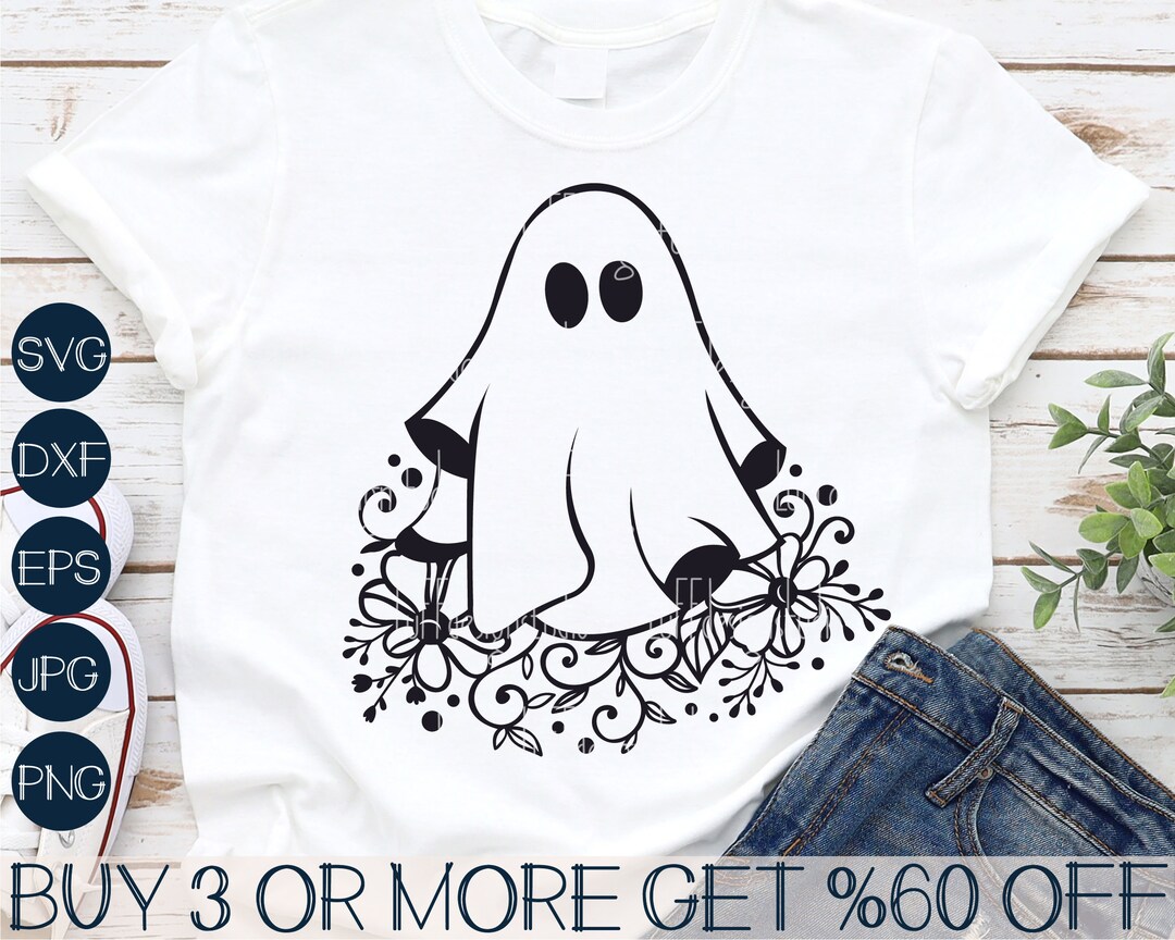 Floral Ghost SVG, Ghost With Flowers SVG, Boo Svg, Halloween Shirt SVG ...