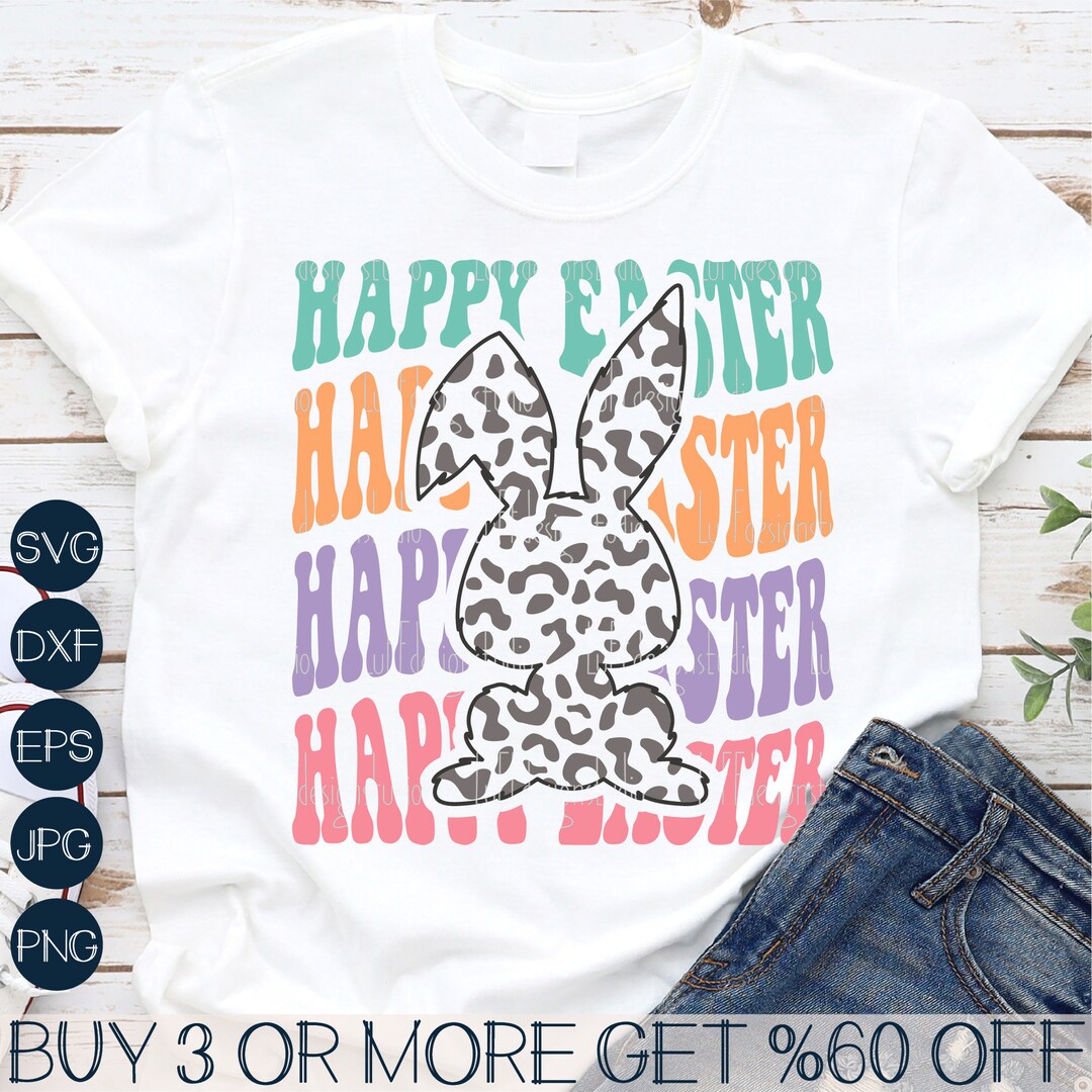 Happy Easter SVG, Retro Easter PNG, Leopard Easter Bunny SVG, Girls ...