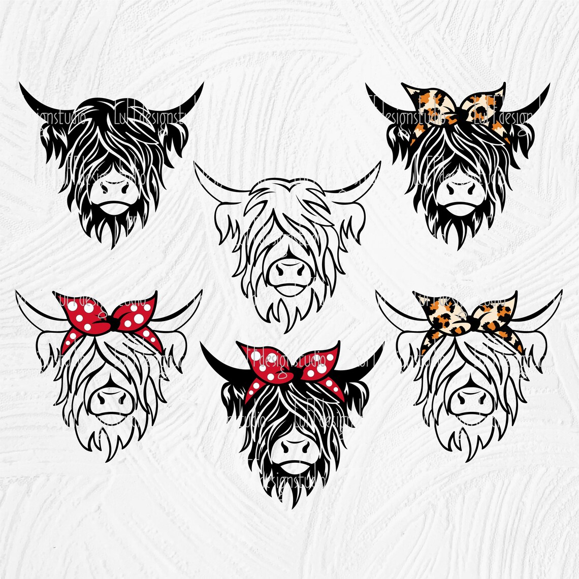 Highland Cow SVG Cow With Bandana SVG Cow Head SVG Cow Face - Etsy