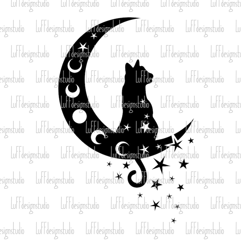 Cat and Moon SVG Gothic SVG Halloween SVG Black Cat Boho - Etsy