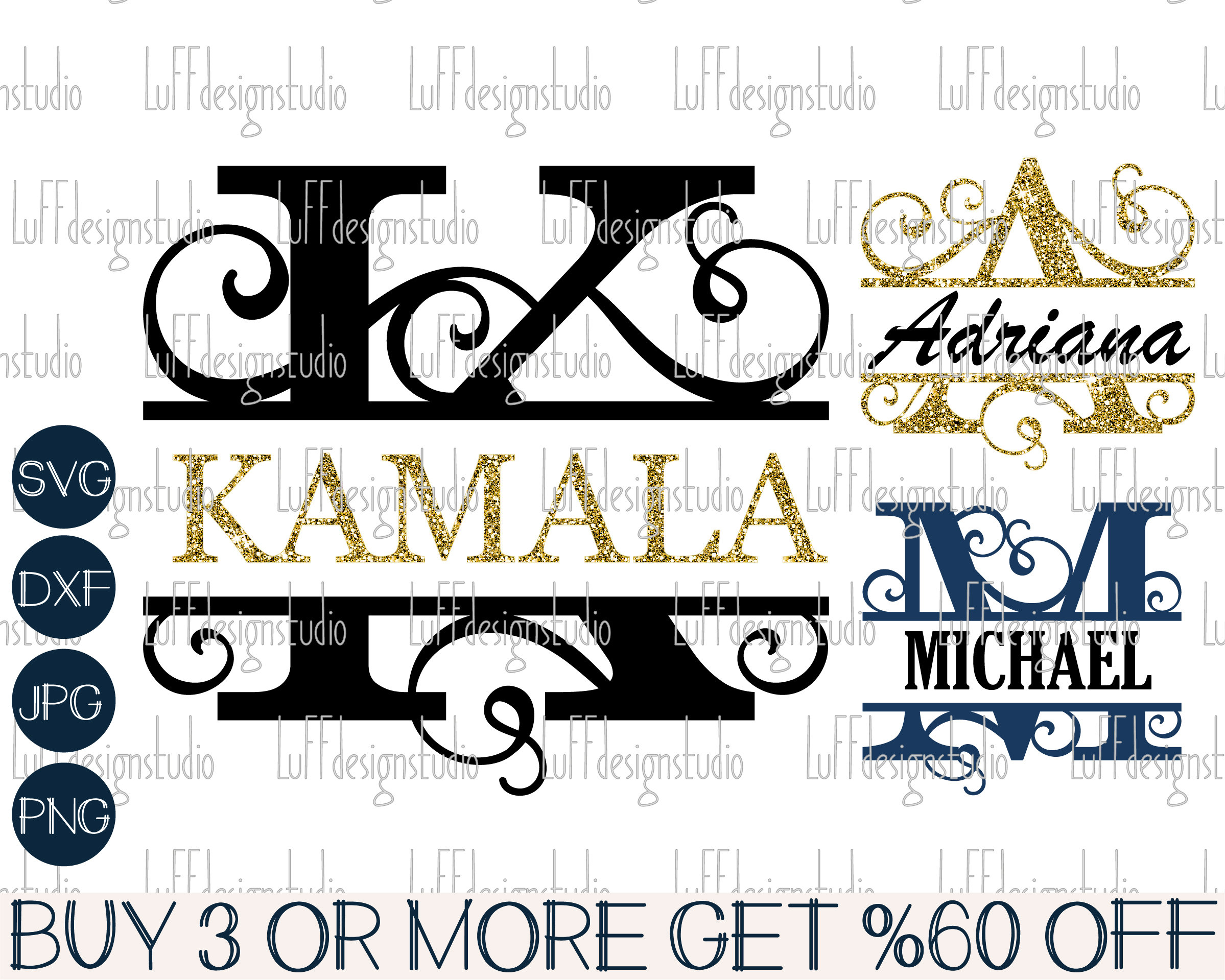 Split Gold Letter K Designs