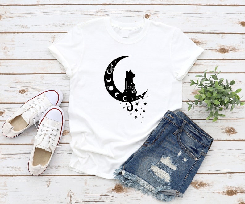 Cat and Moon SVG Gothic SVG Halloween SVG Black Cat Boho - Etsy