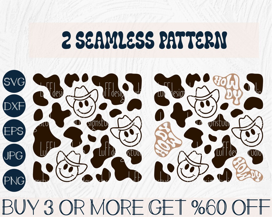Cowboy Smiley Face Seamless Pattern SVG, Country Girl SVG, Western SVG ...