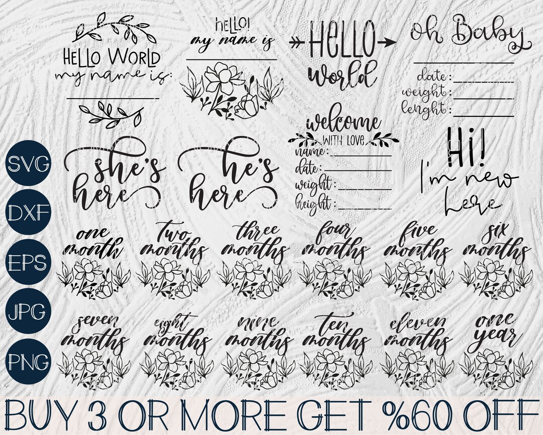 Baby Monthly Milestone SVG, Hello World SVG, Baby SVG Bundle, Glowforge ...