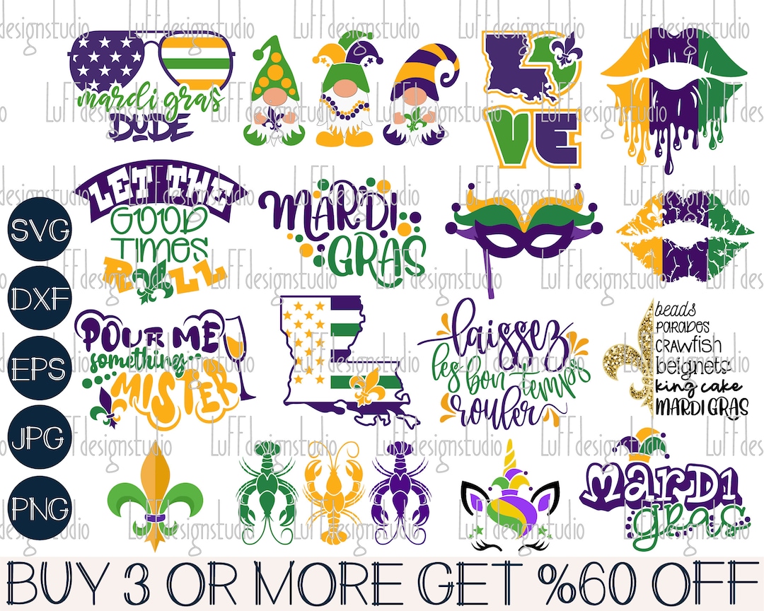 Mardi Gras SVG Bundle, Louisiana SVG, New Orleans SVG, Crawfish, Fleur ...