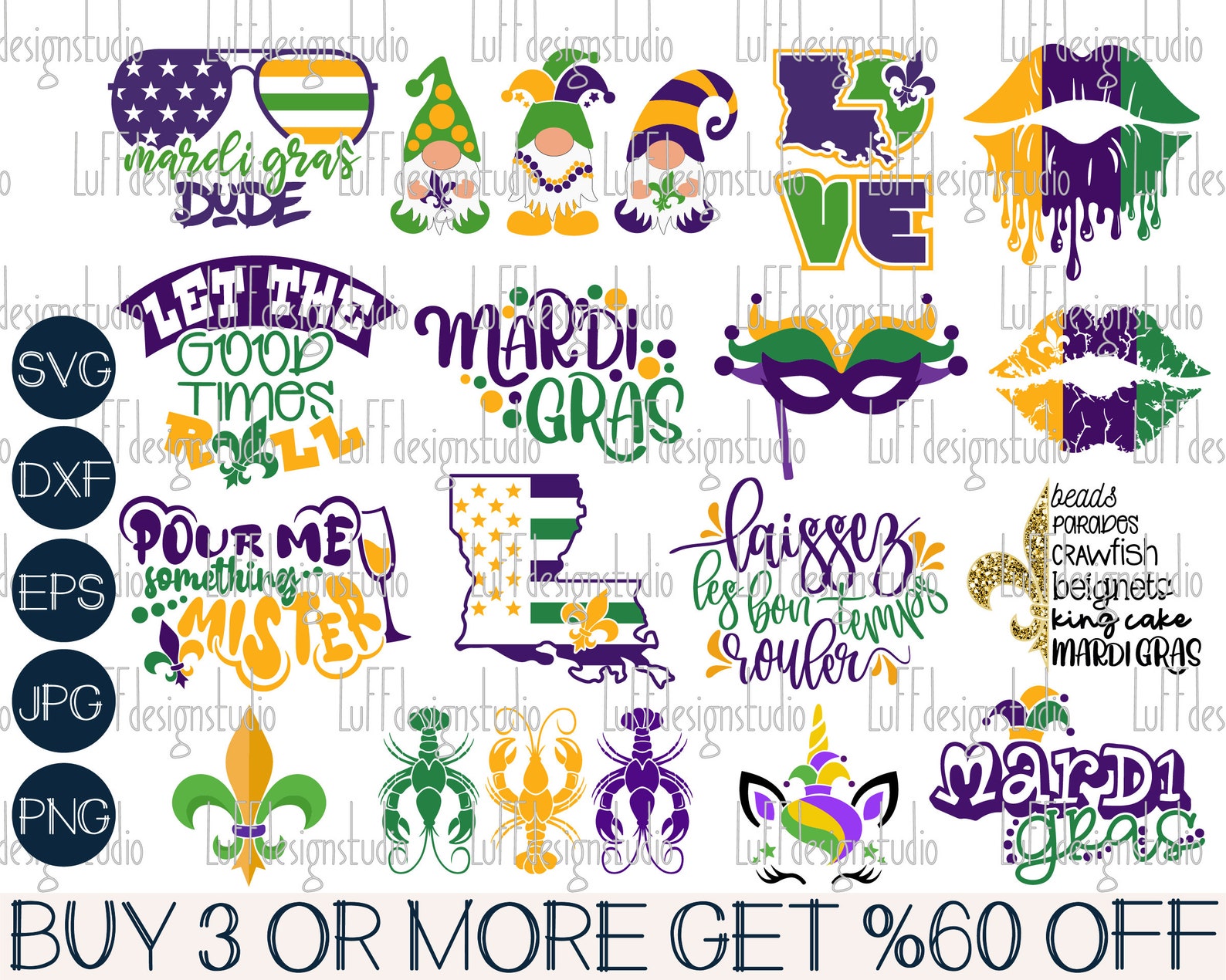 Mardi Gras SVG Bundle, Louisiana SVG, New Orleans SVG, Crawfish, Fleur ...