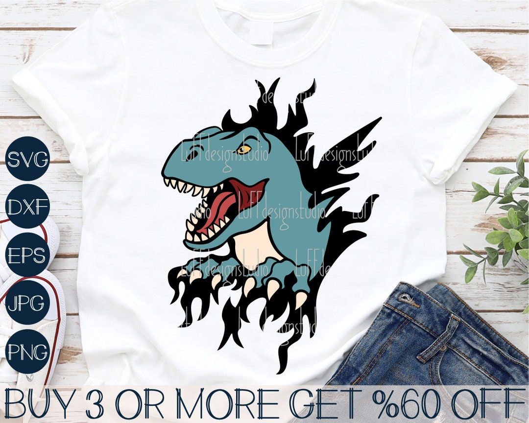 Dinosaur SVG, Ripped Shirt Dino SVG, T Rex Scratch SVG, Mama Daddy ...