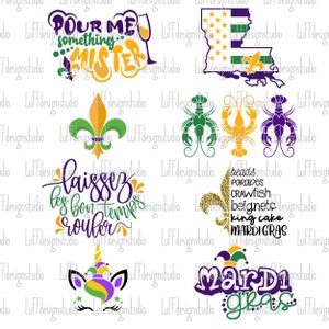 Mardi Gras SVG Bundle, Louisiana SVG, New Orleans SVG, Crawfish, Fleur ...