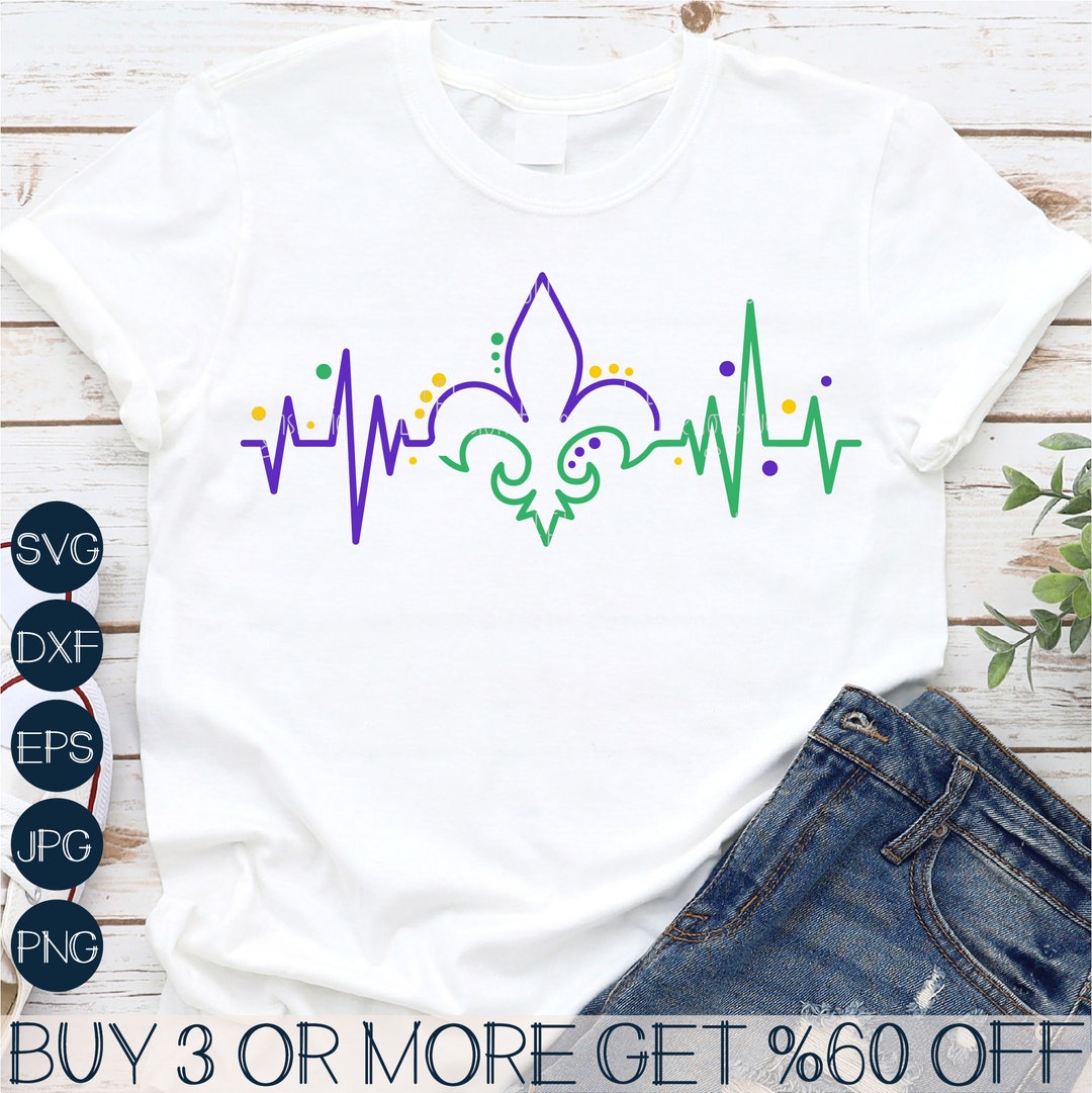 Mardi Gras Heartbeat SVG, Louisiana SVG, Mardi Gras PNG, Fleur De Lis ...