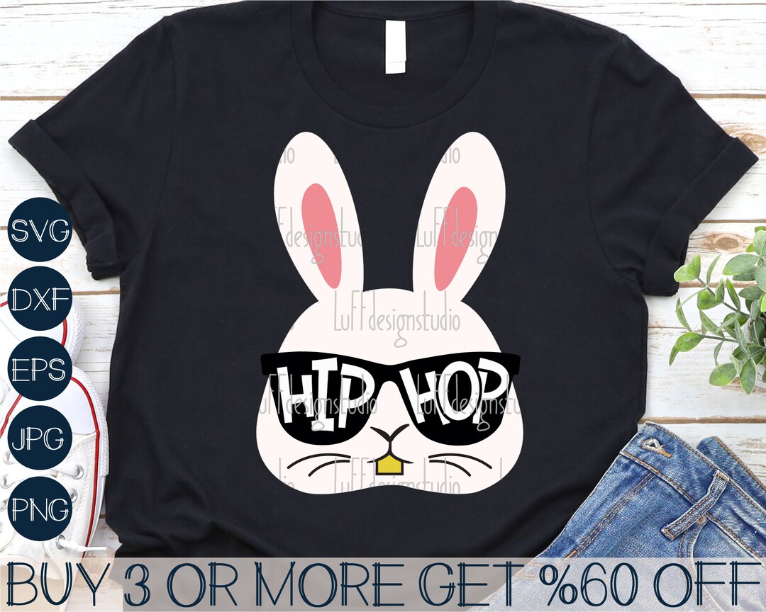 Bunny Face With Sunglasses SVG, Funny Easter SVG, Hip Hop SVG, Spring ...