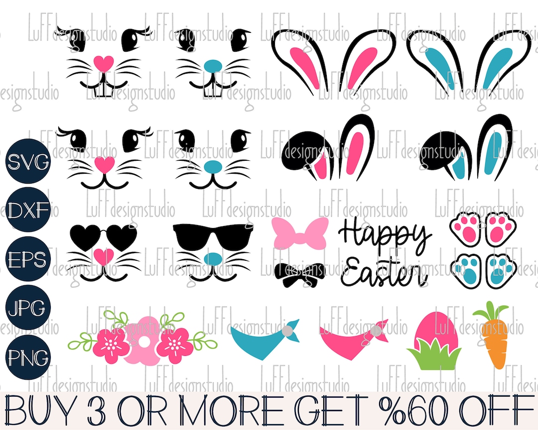 Easter Bunny SVG Bundle, Bunny Face SVG, Happy Easter SVG, Sunglasses ...