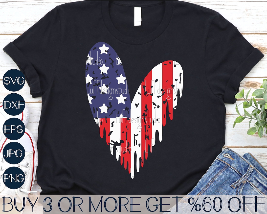 American Flag Heart SVG, 4th of July Love SVG, Distressed Heart PNG ...