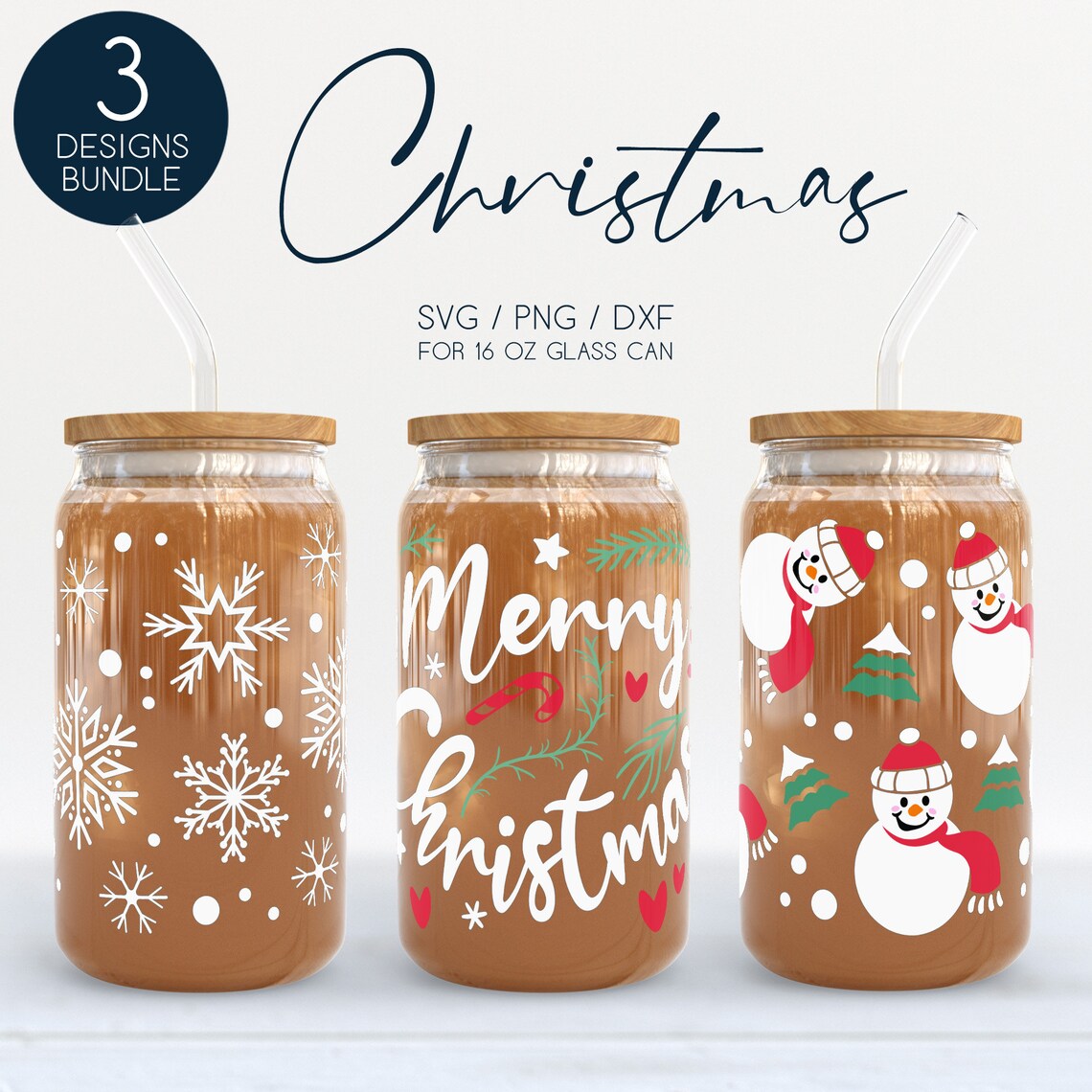 Christmas Libbey Glass SVG Bundle, New Year 16oz Beer Can Wrap Svg Png ...