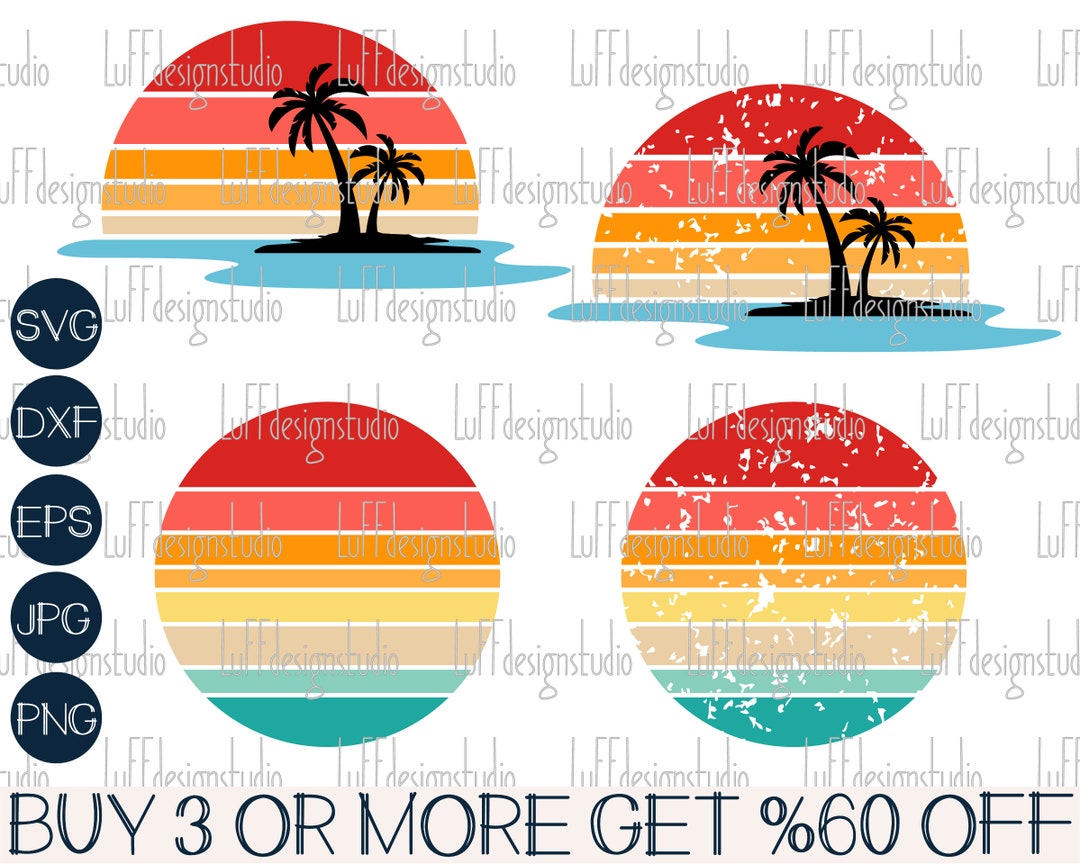 Retro Sunset SVG, Palm Tree SVG, Beach SVG, Summer Svg, Tropical Island ...