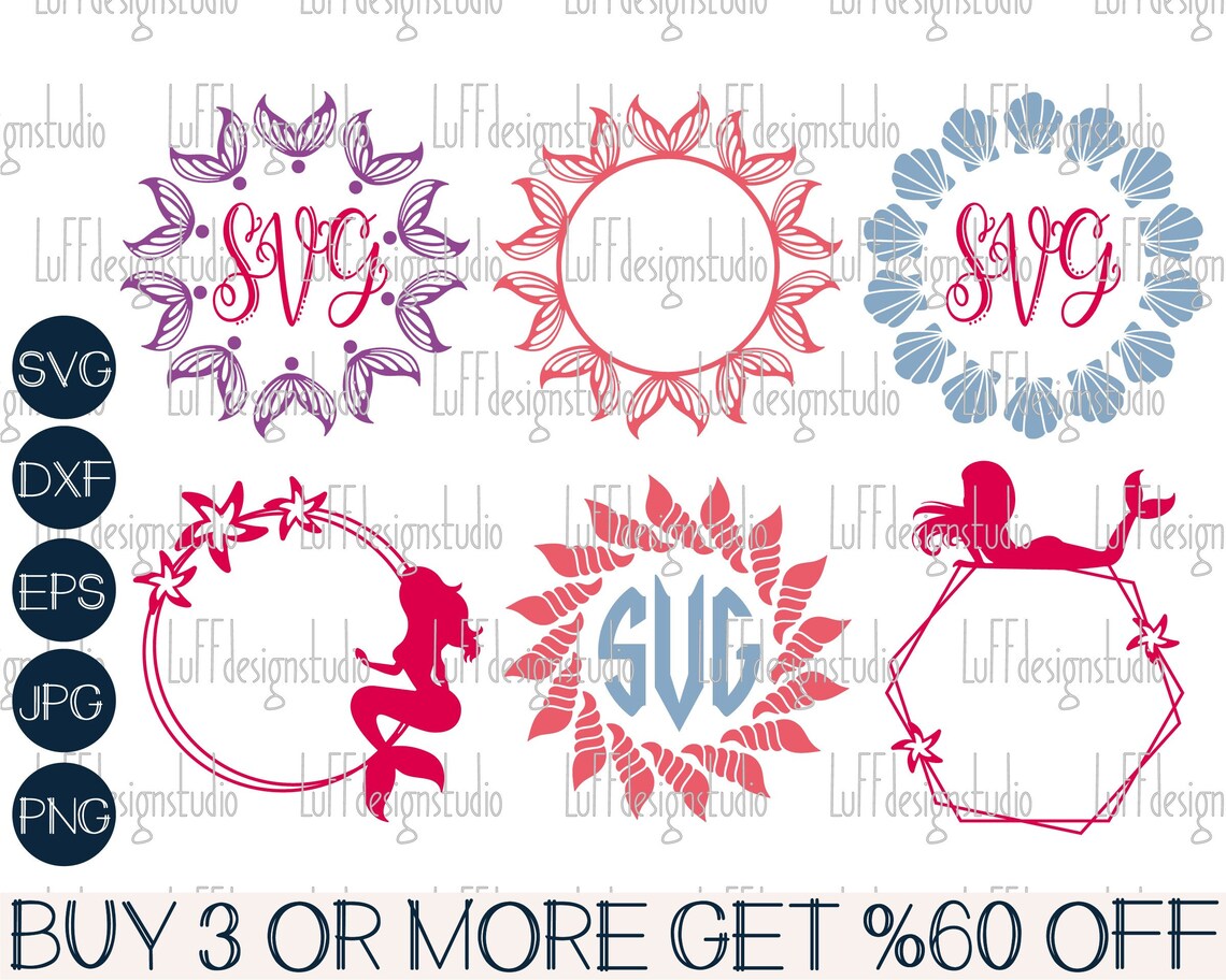 Mermaid Monogram Frame SVG Mermaid SVG Seashell Svg Mermaid | Etsy