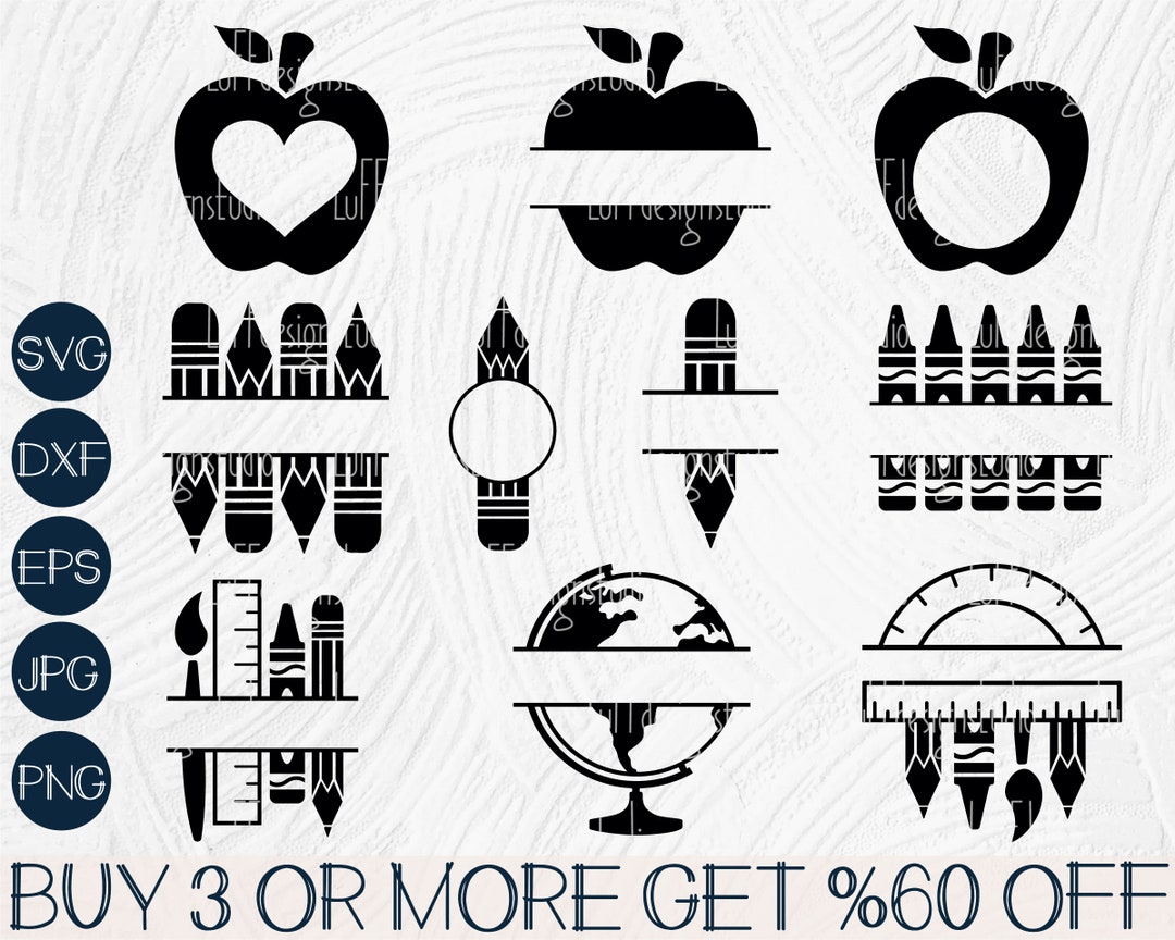 Back to School SVG Bundle,school Split Monogram SVG, Pencil SVG ...
