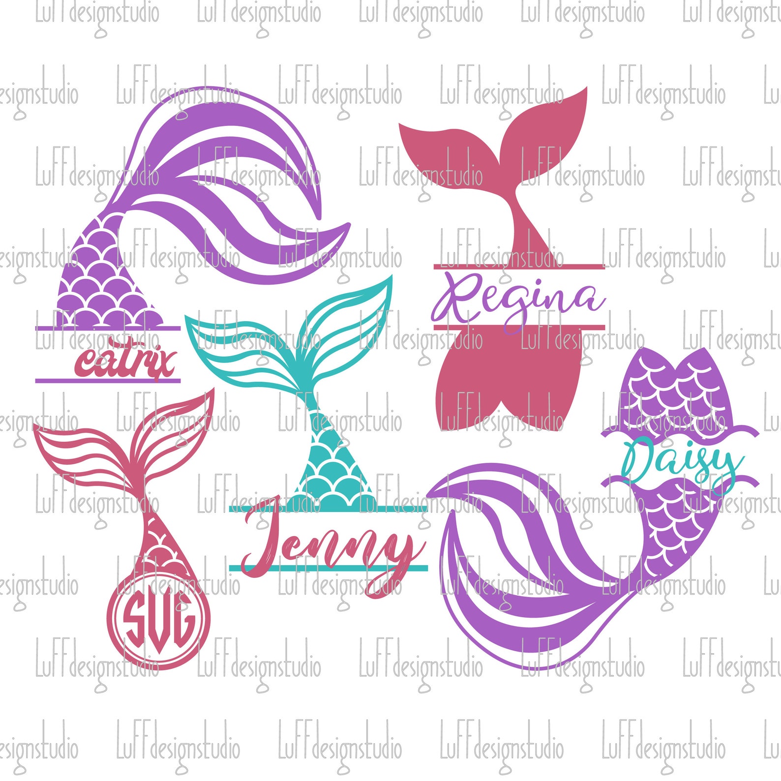 Mermaid Tail Monogram SVG Bundle Split Mermaid Frame SVG - Etsy