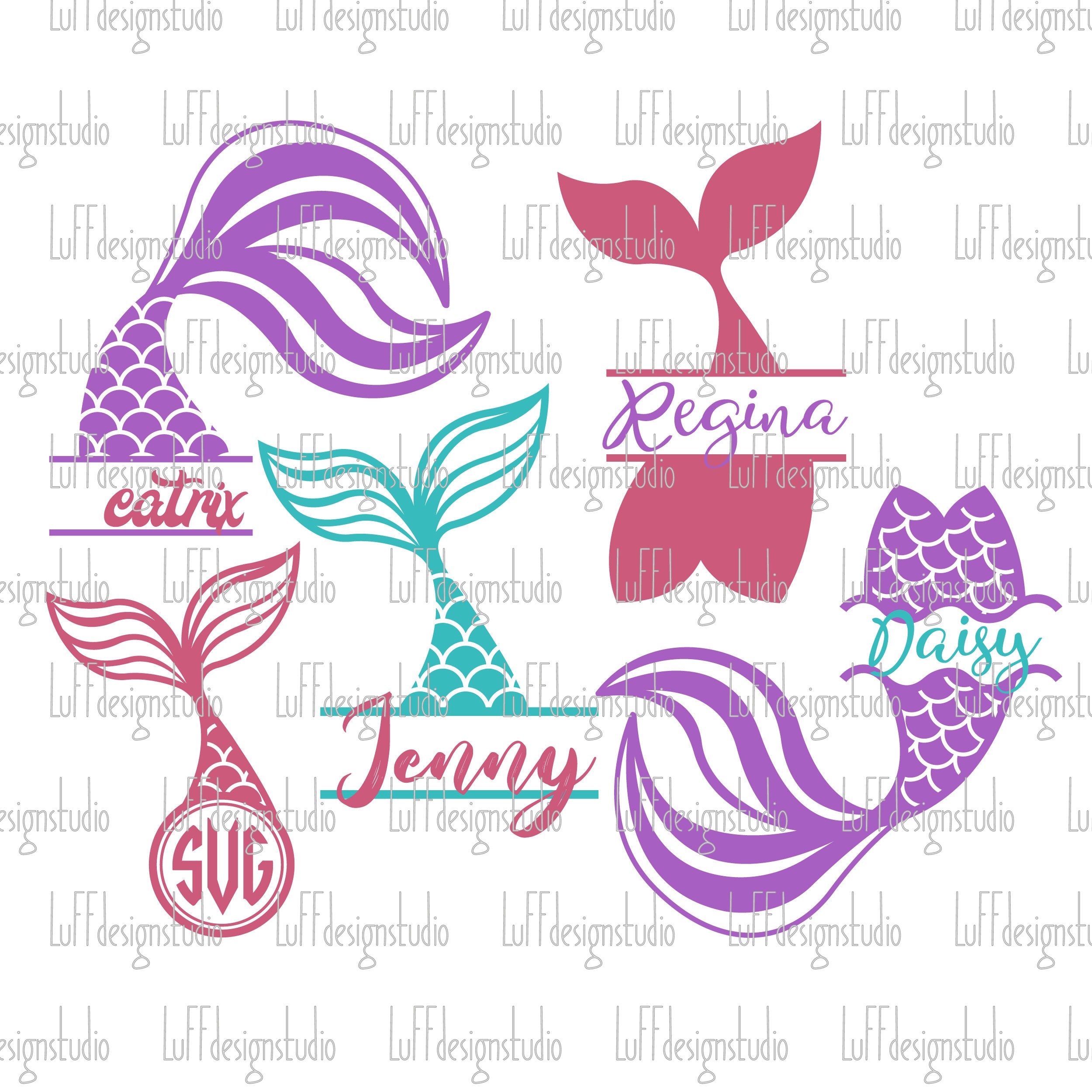 Mermaid Tail Monogram SVG Bundle Split Mermaid Frame SVG | Etsy Canada