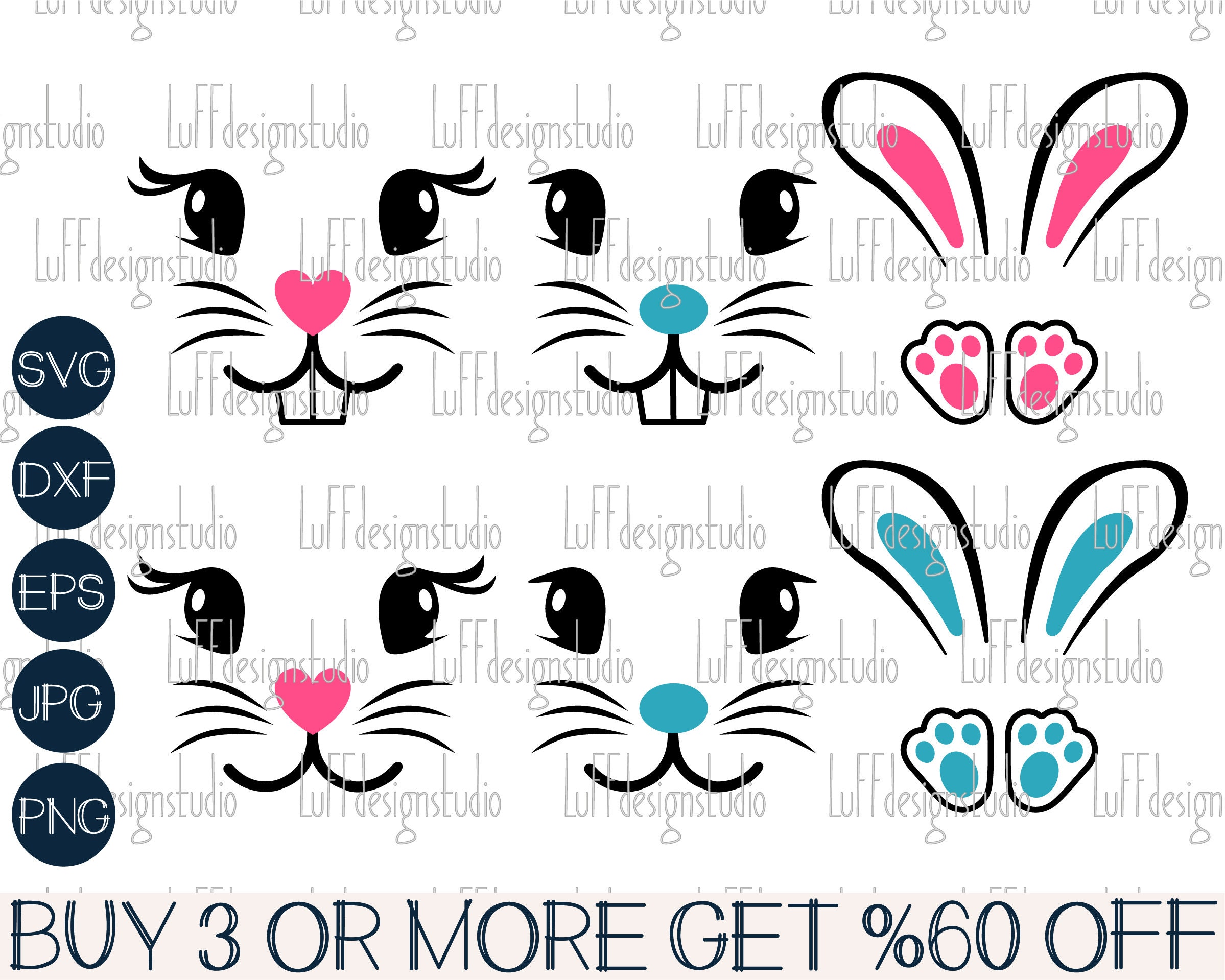 Easter SVG Bunny Face SVG Easter Bunny SVG Bundle Spring - Etsy