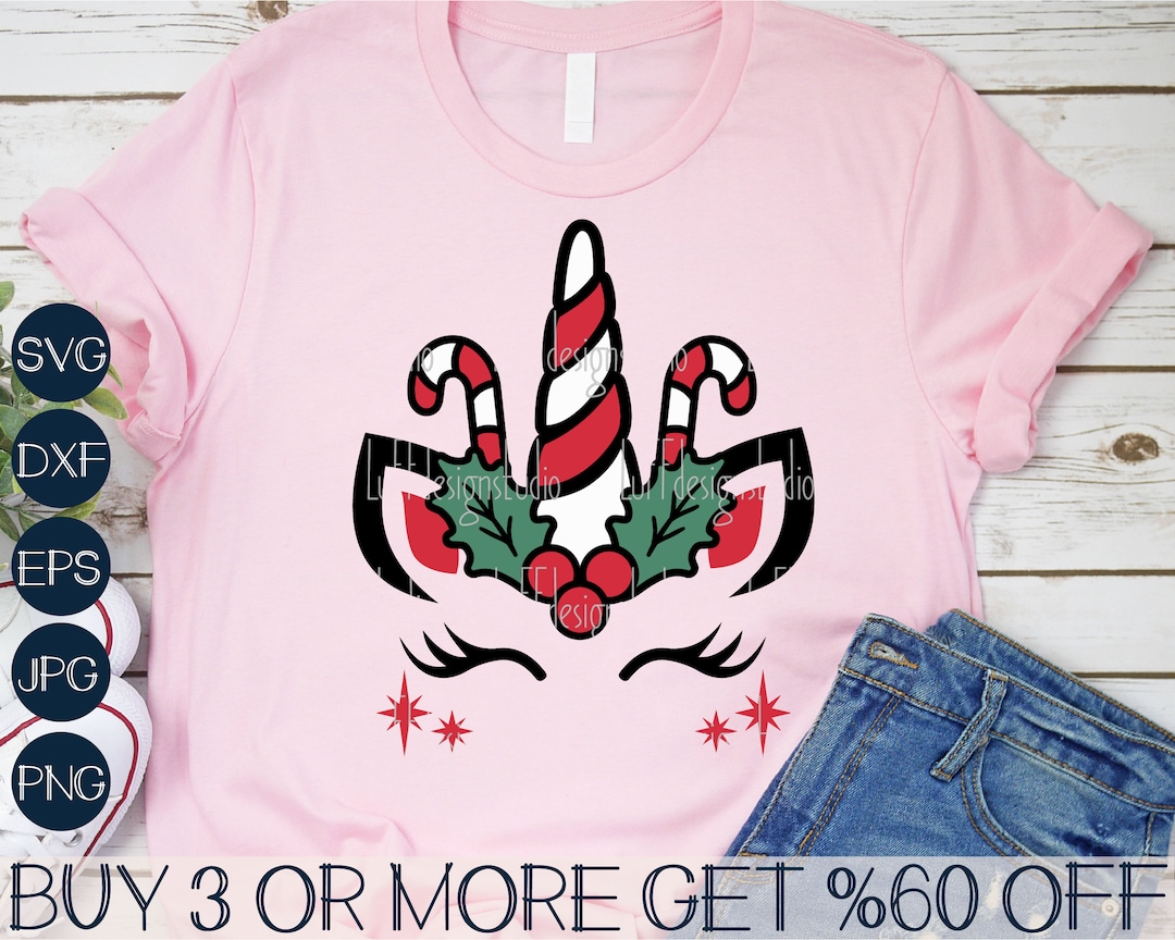 Christmas Unicorn SVG, Girls Christmas SVG, Candy Cane SVG, Cute ...