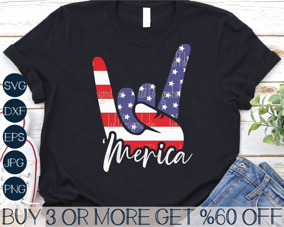 Funny 4th of July SVG, Merica SVG, American Flag SVG, Rock on Hand Svg ...