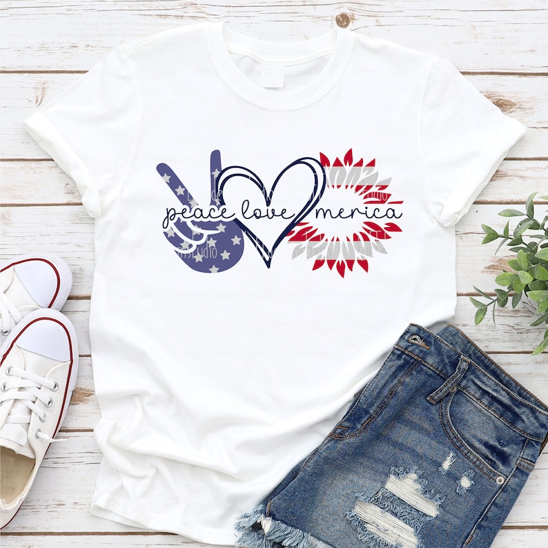 Peace Love Merica SVG, 4th of July SVG, American Flag Sunflower SVG ...
