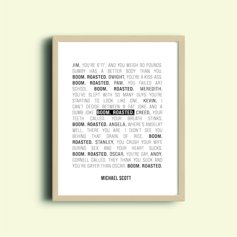 The Office Michael Scott TV Show Boom Roasted Printable Dorm - Etsy