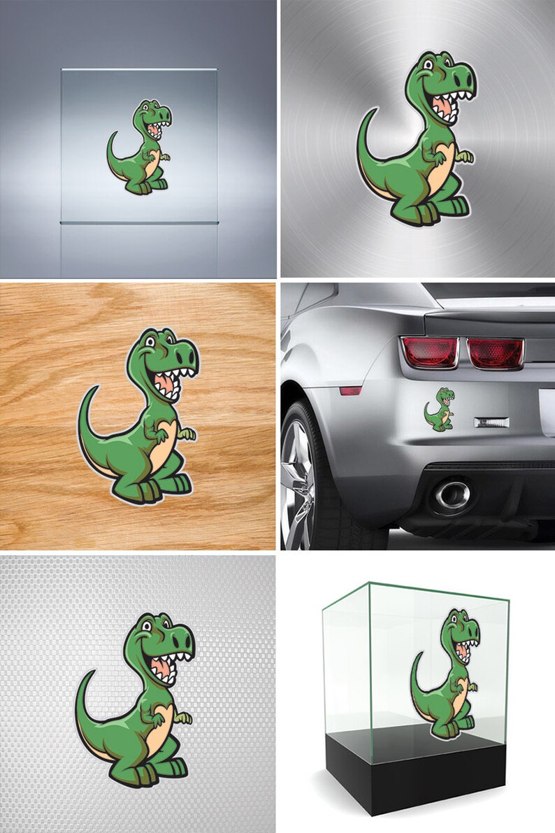Decal Sticker Green T-rex Dino Cartoon Cute Fun Playful Whimsical ...