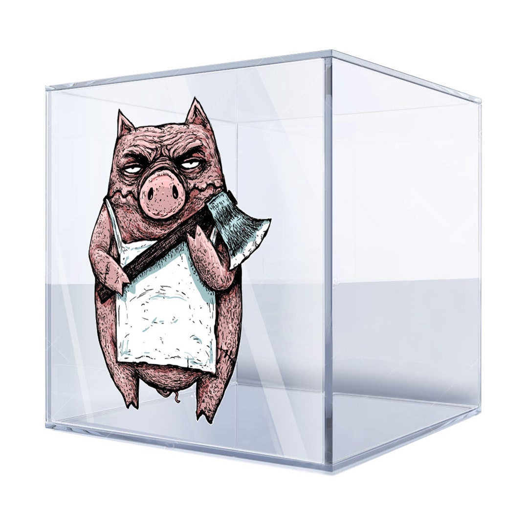 Grim Butcher Pig With Axe Sticker – Dark Humor Cartoon Vinyl Decal for ...