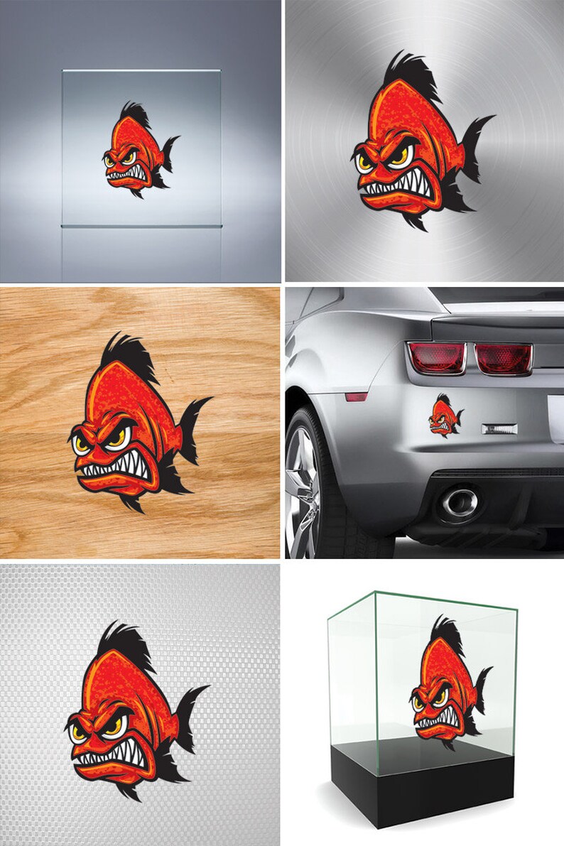 Angry Piranha Cartoon Sticker – Waterproof Vinyl Decal for Laptops ...