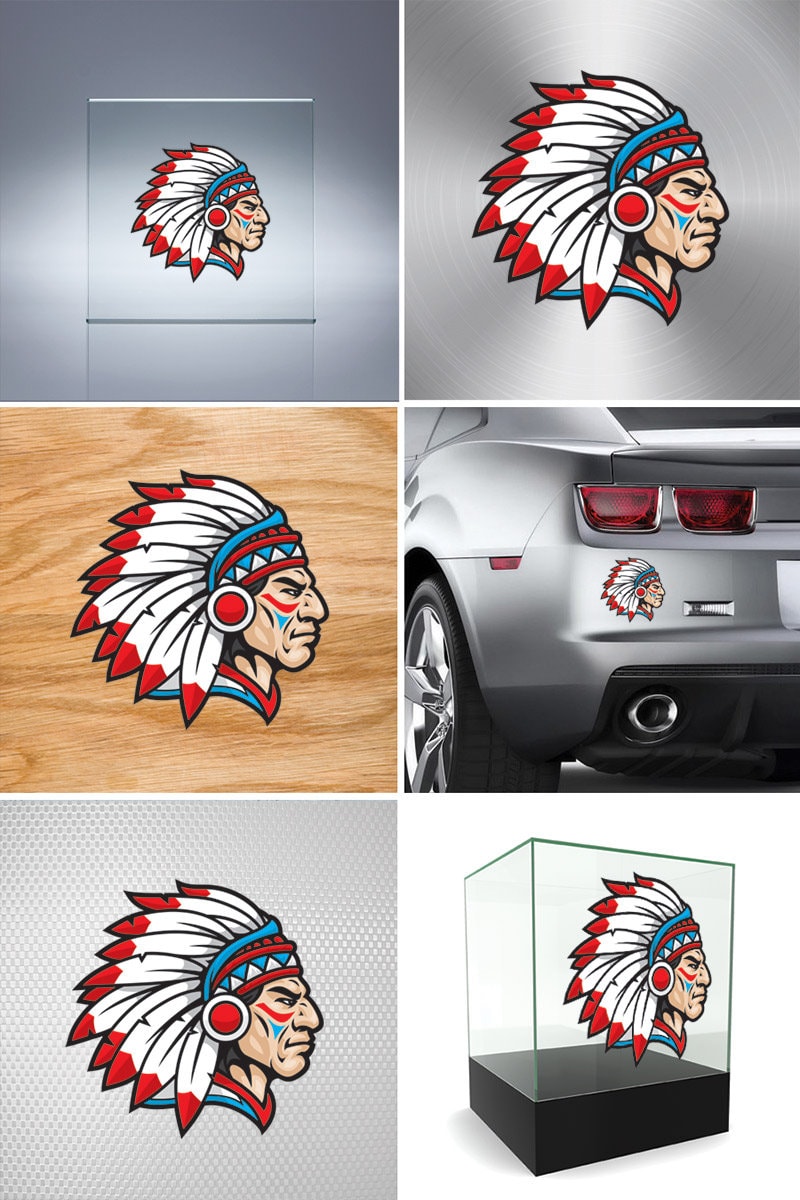 Decal Sticker Warrior Indian Head Native Chief Wild West Combat Fight ...