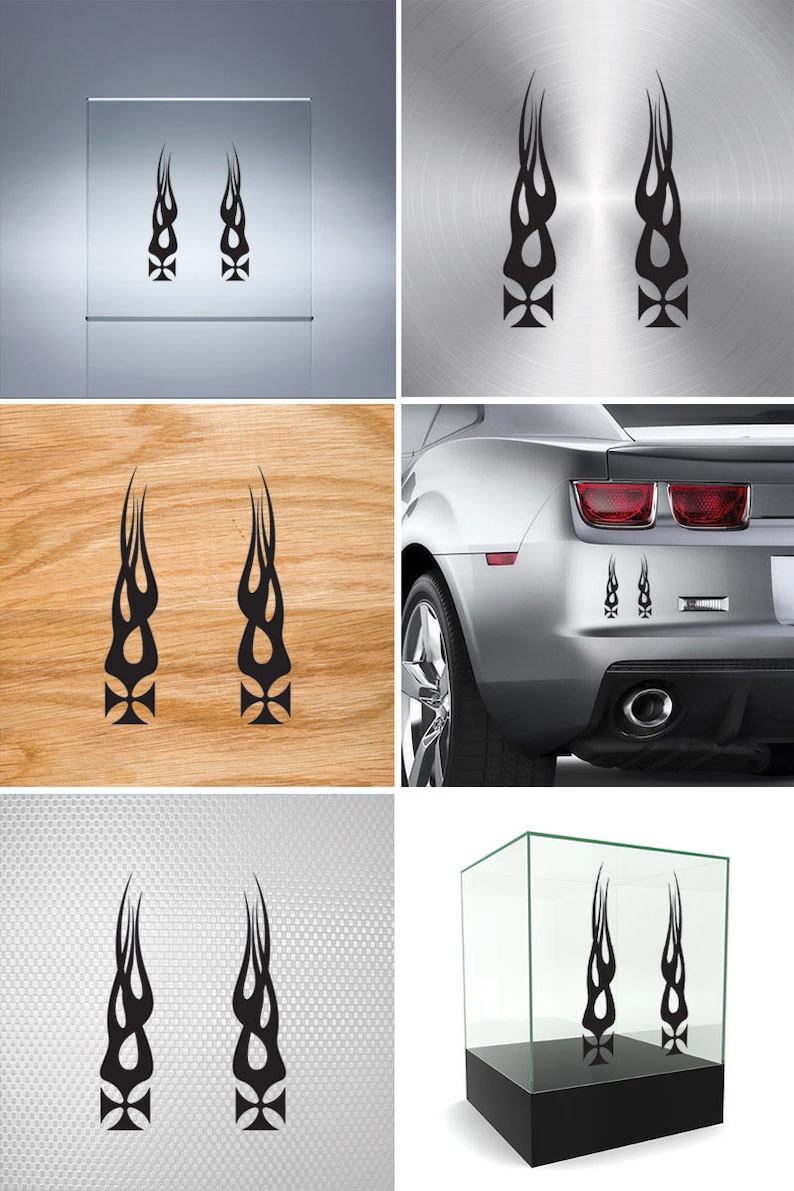 Flame Tribal Vinyl Decals – Set of 2 Black Flame Design Stickers for ...