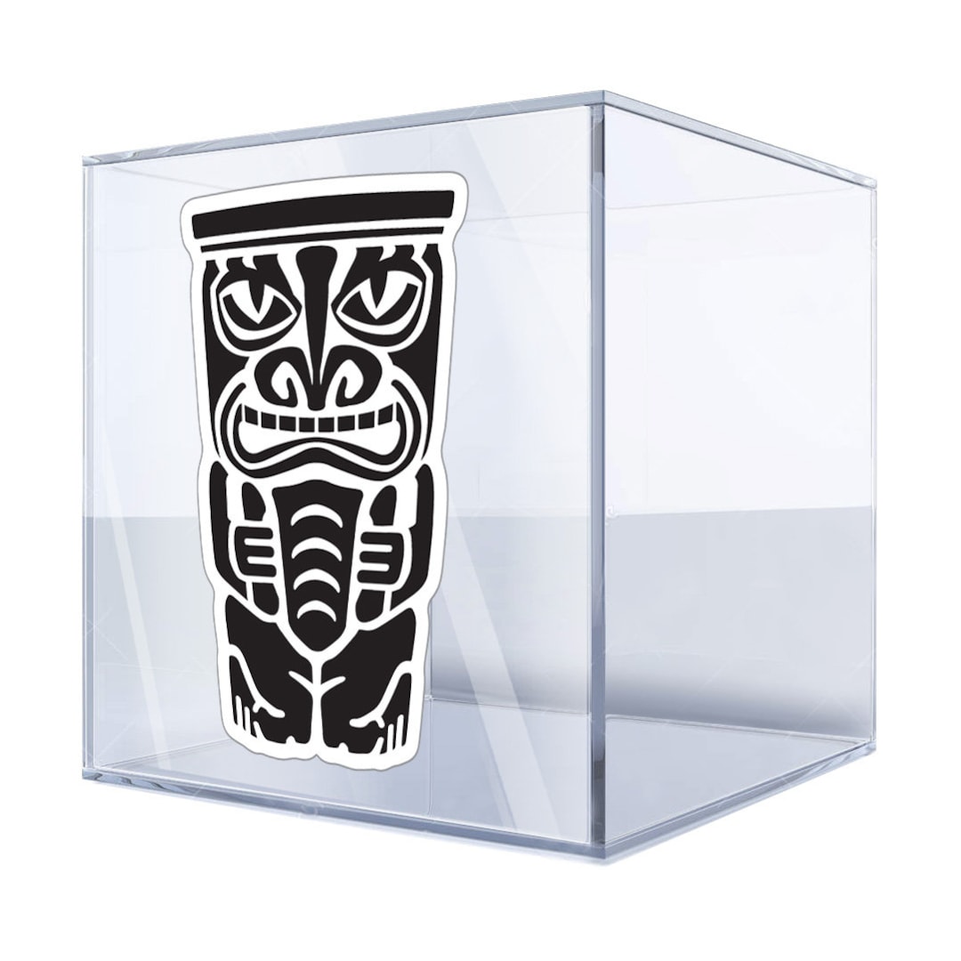 Bold Tiki Mask Sticker – Traditional Polynesian-inspired Vinyl Decal ...