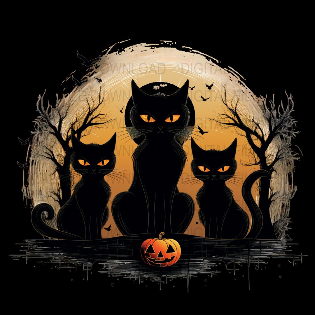Halloween Black Cats Clipart Images Digital File Download, Vector, PNG ...