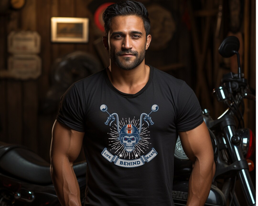 Vintage-inspired Motorcycle Rider T-shirt: 'life Behind Bars' Biker Tee ...