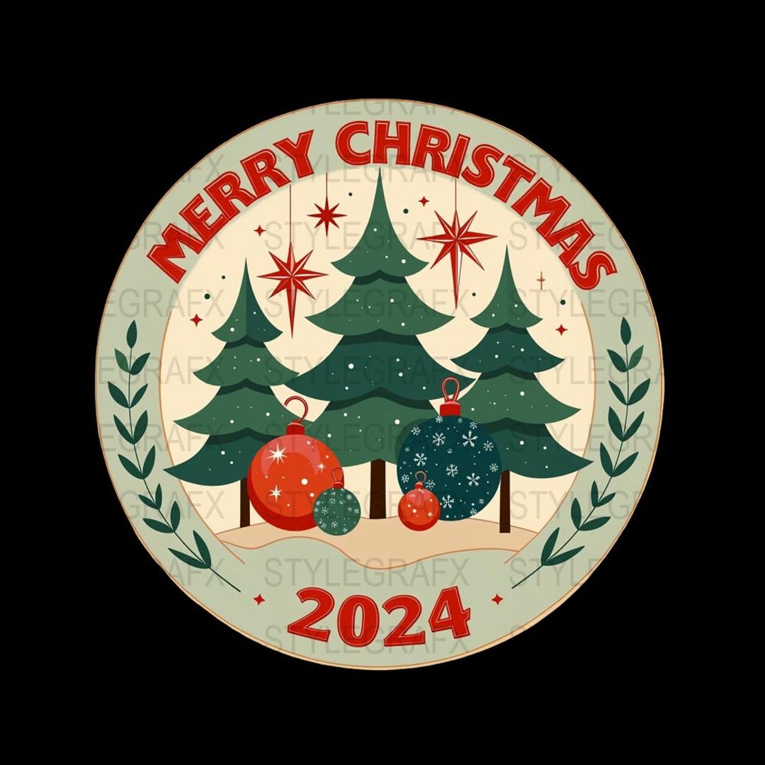 Festive Merry Christmas 2024 Digital Download, Christmas Tree and ...