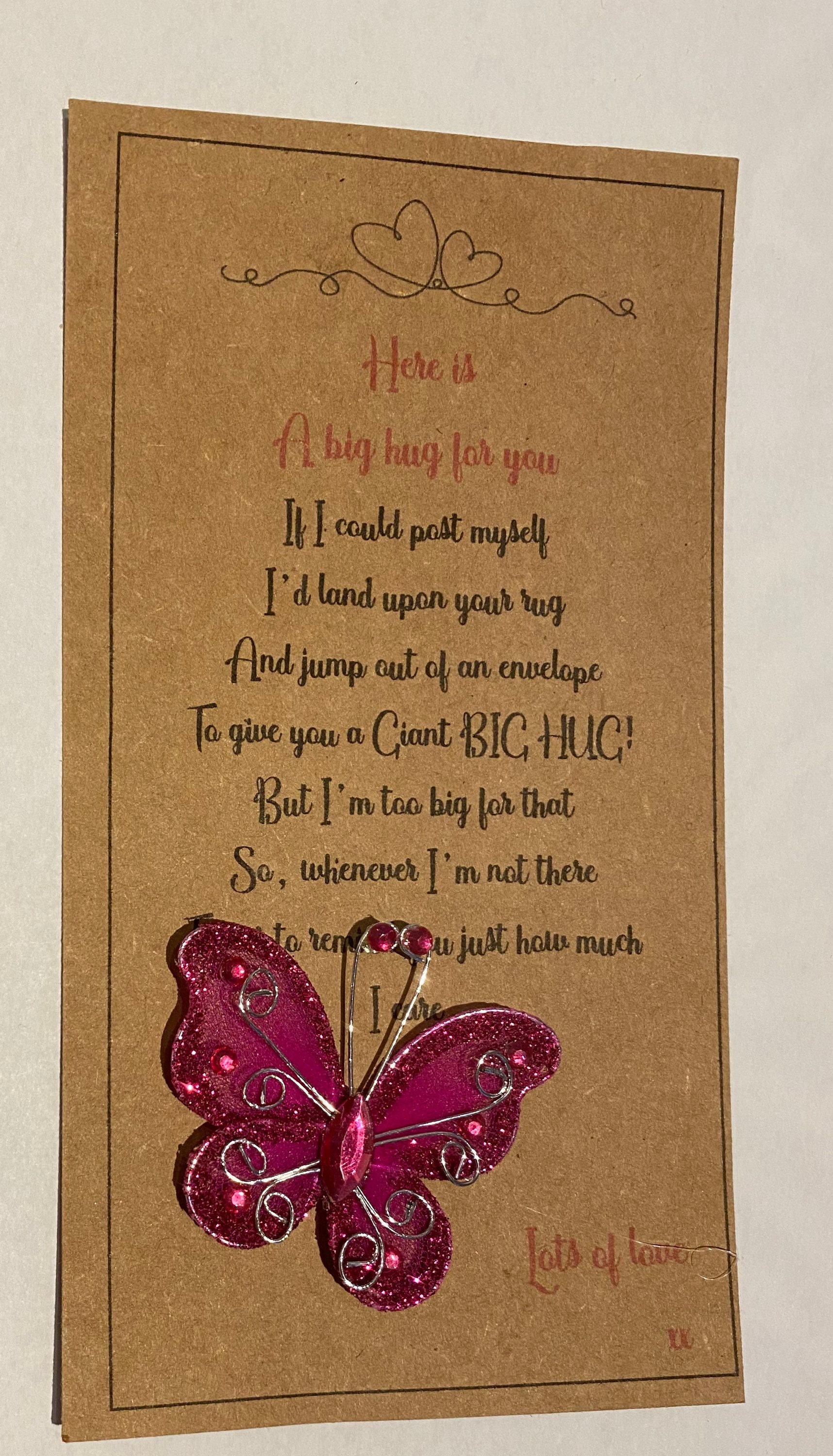 Butterfly Note Send a Butterfly Hug , Hug Note ,send a Special Hug ...