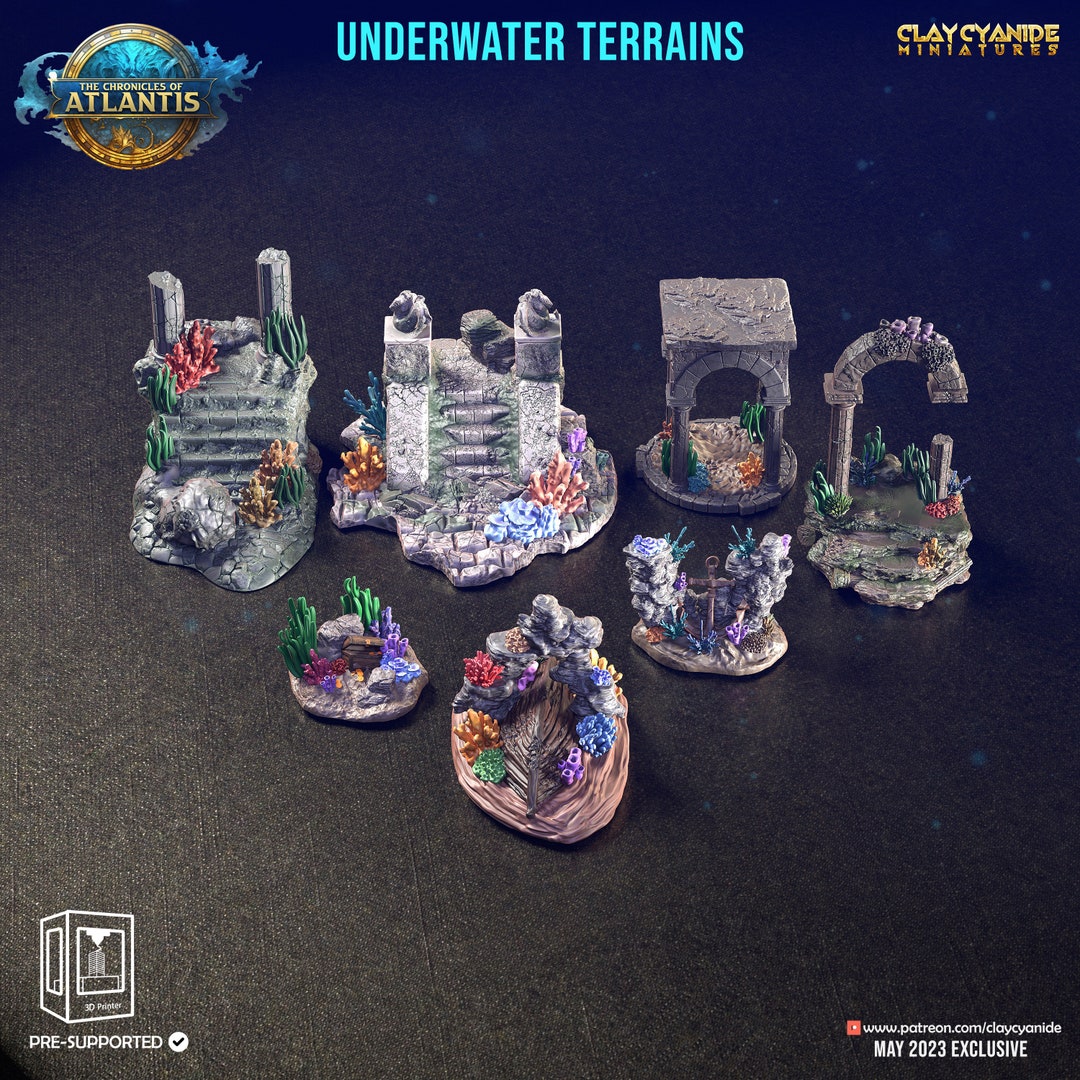 Underwater Terrain (7 Pieces) • Atlantis • by Clay Cyanide | Dungeons ...