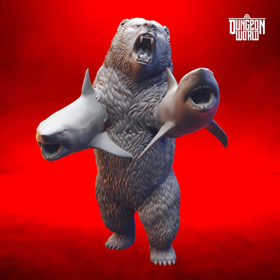 Sharkenbear Shark Bear Dungeons and Dragons Miniature for Tabletop Rpgs ...