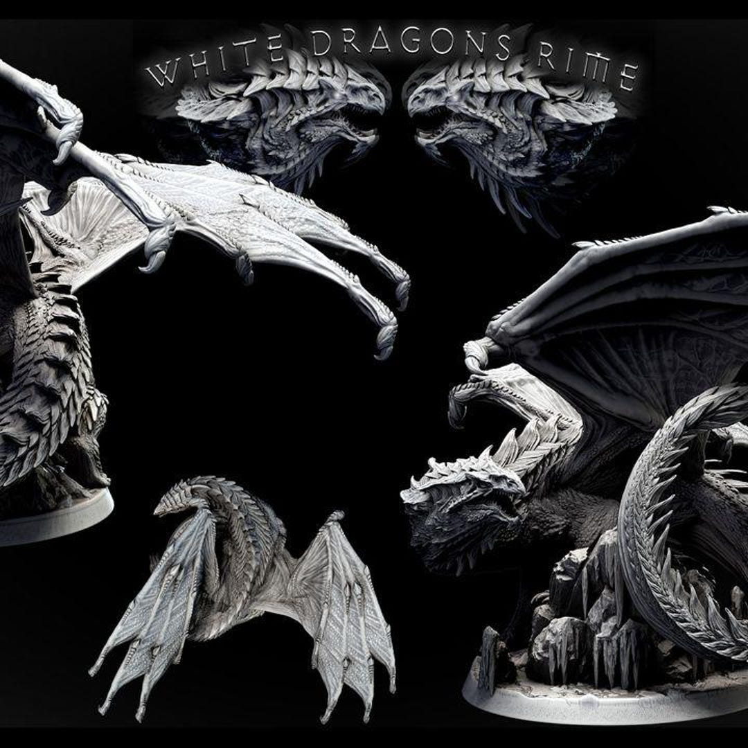 Adolescent White Dragon Miniature for Dungeons and Dragons Tabletop RPG ...