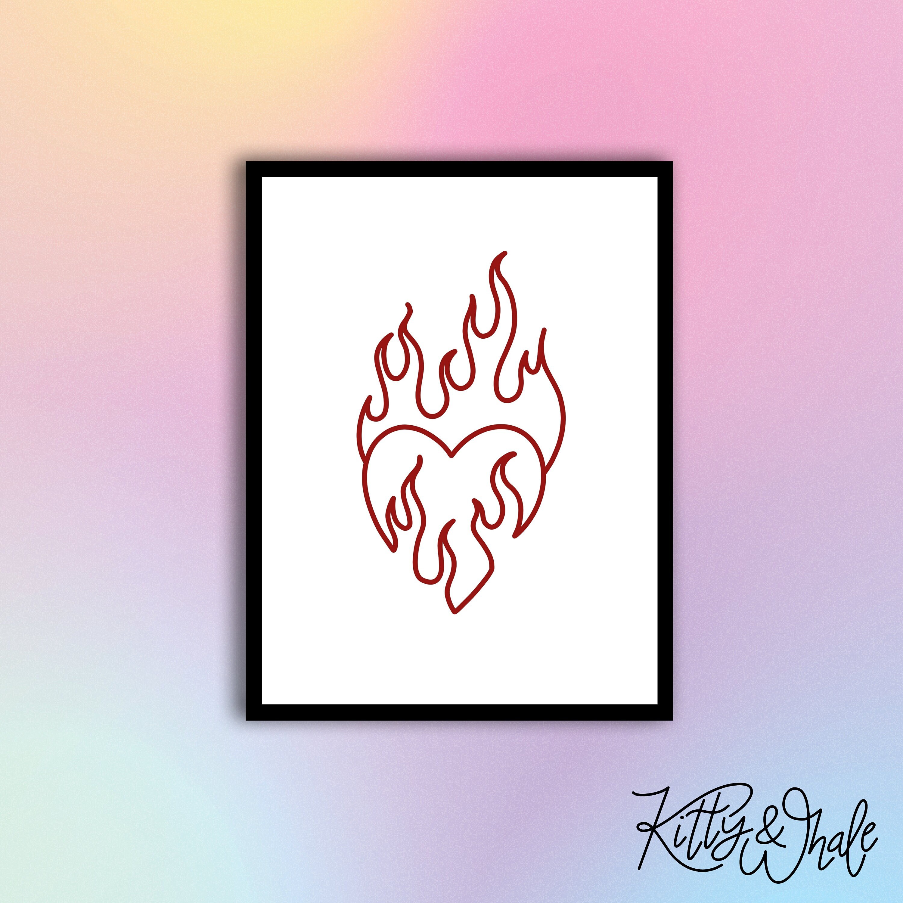 Flaming Heart Tattoo Stencil