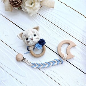 Crochet Cat Baby Rattle Toy Gift Personalized for Newborn Boy, Hand ...