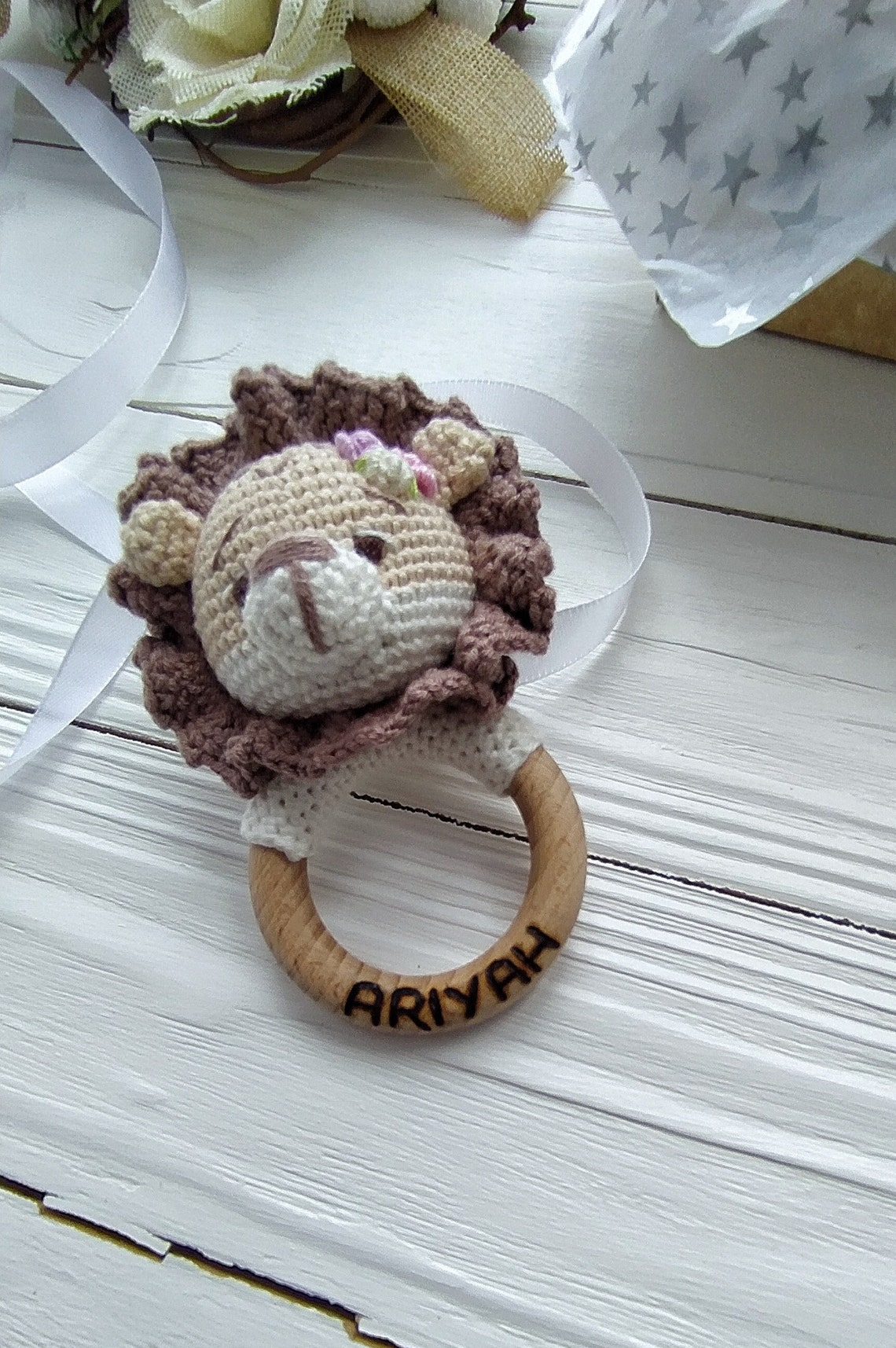 Personalized Lion Baby Girl Rattle Safari Animal Baby Shower Rattle ...