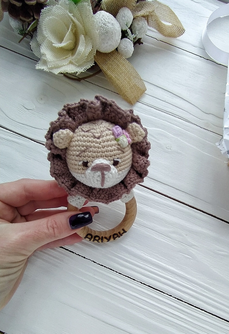 Personalized Lion Baby Girl Rattle Safari Animal Baby Shower Rattle ...