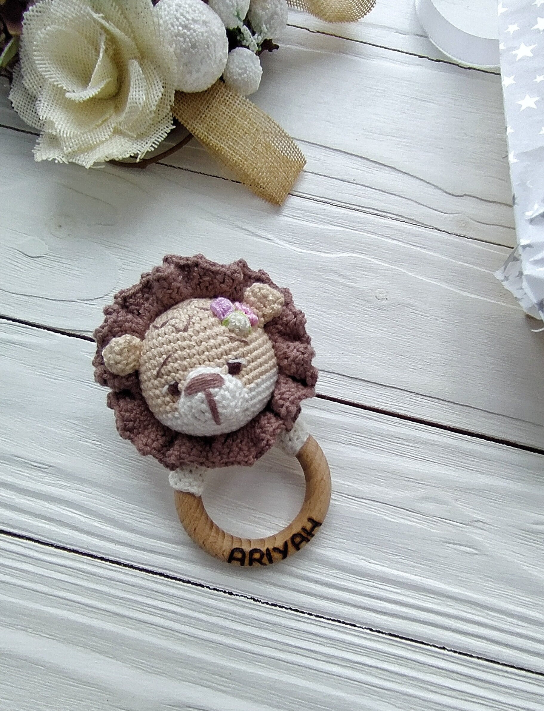 Personalized Lion Baby Girl Rattle Safari Animal Baby Shower Rattle ...