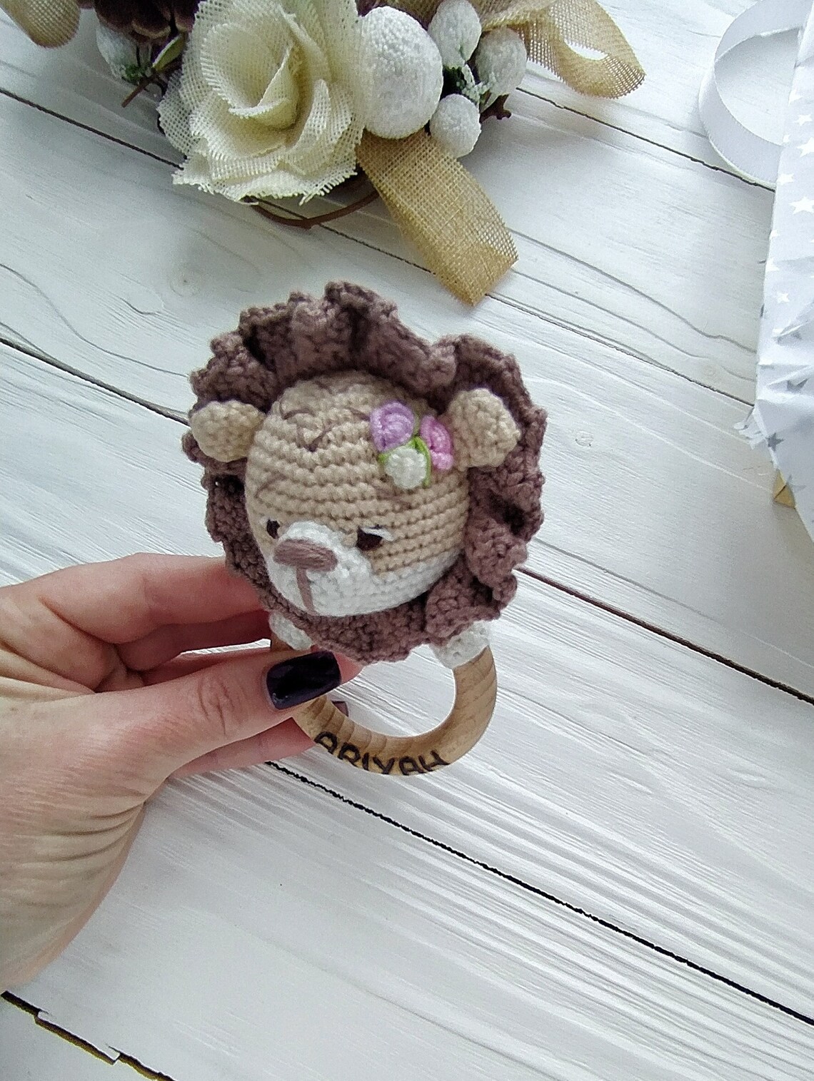 Personalized Lion Baby Girl Rattle Safari Animal Baby Shower Rattle ...