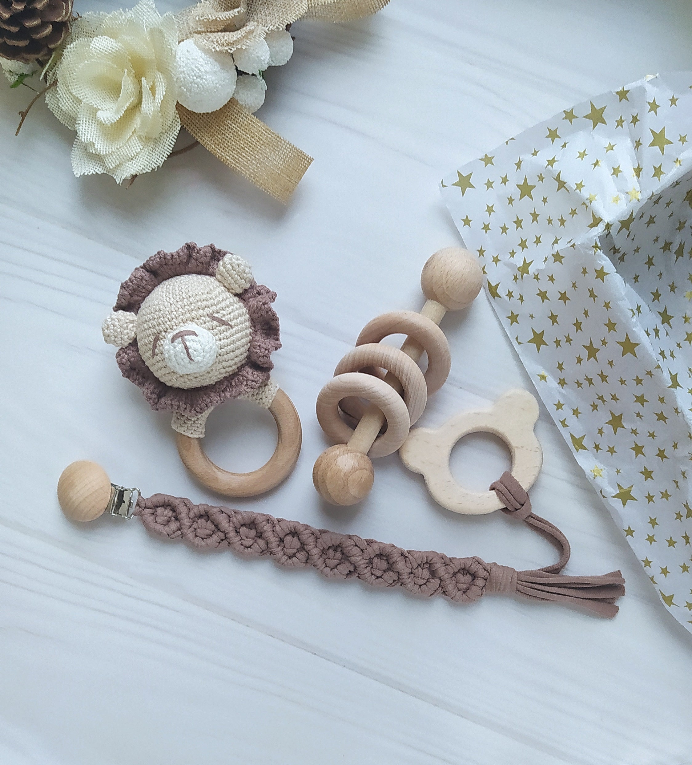 Lion Baby Boy Toy Gift Box, Newborn Gift Set Personalized, Beige Baby ...