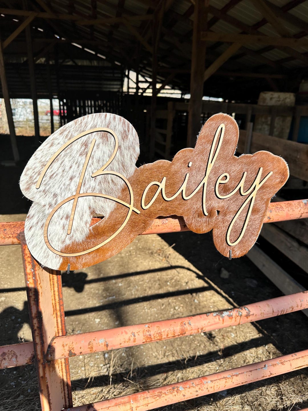 Custom Genuine Cowhide Name Sign - Etsy