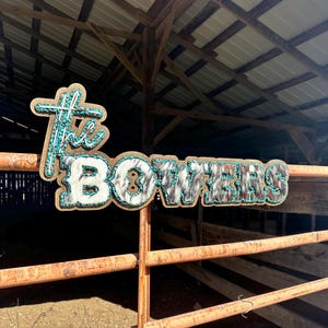 Turquoise Inlay Cowhide Name Sign - Etsy